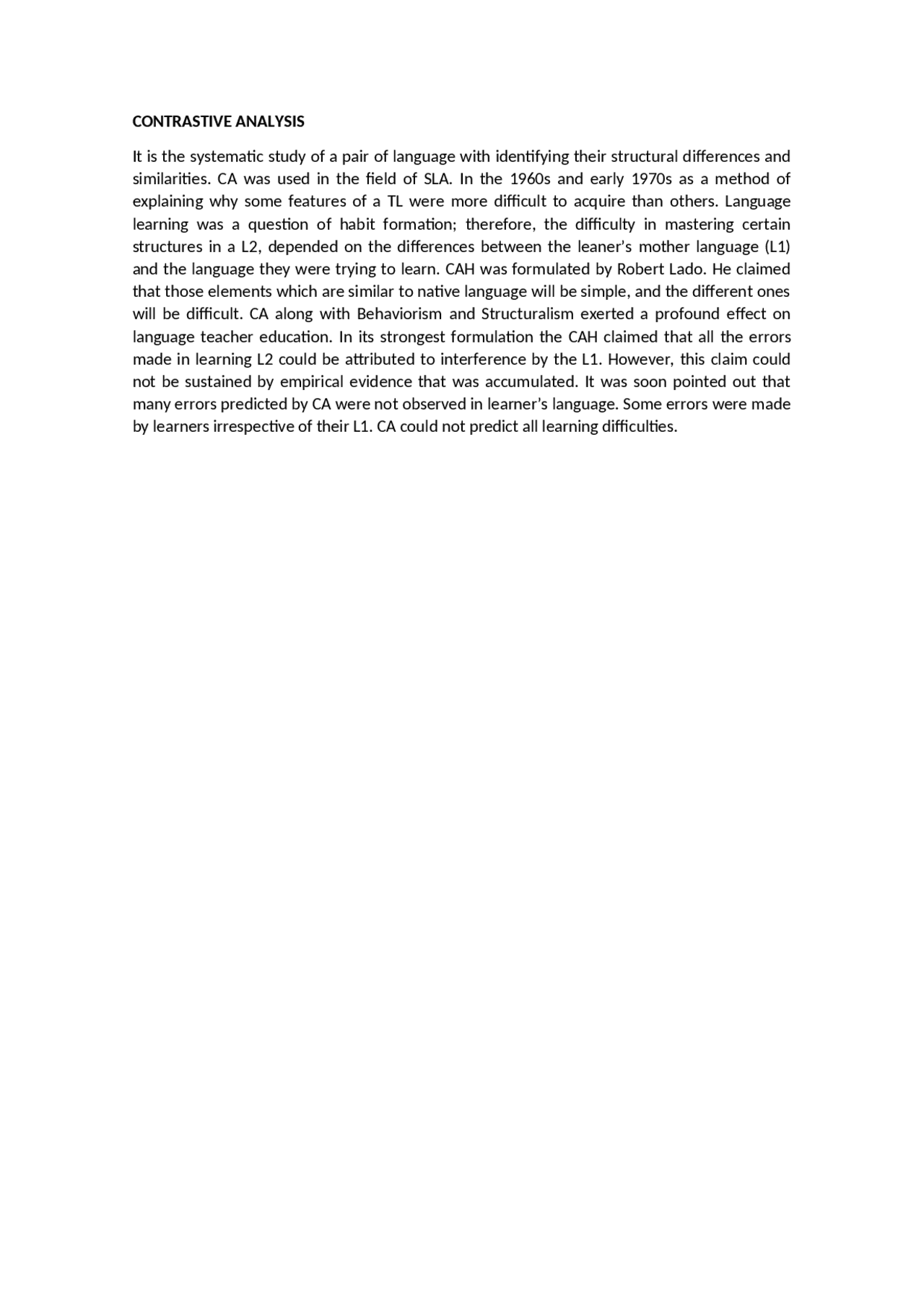 Definición De Contrastive Analysis Docsity