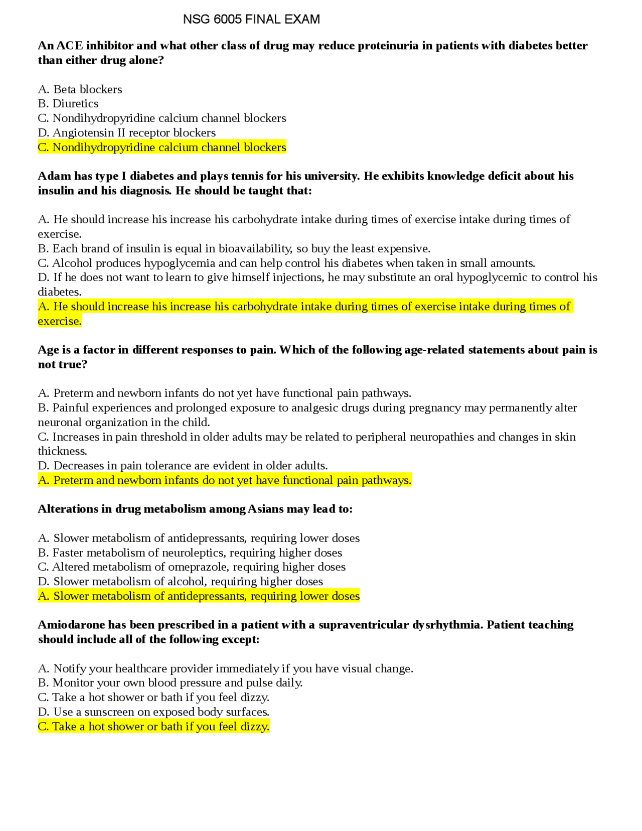 Nsg 6005 Final Exam 2 Question And Answers Exams Nursing Docsity