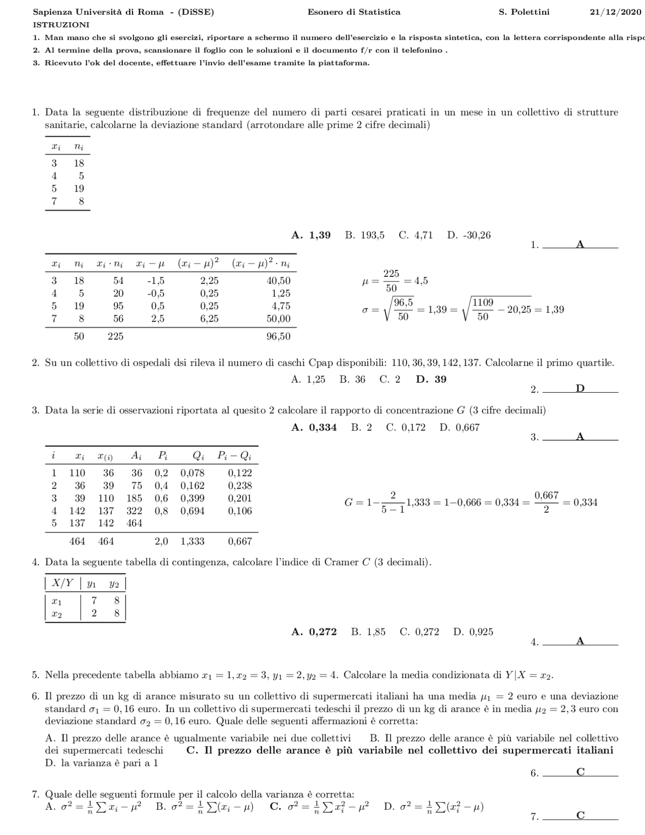 Esercizi Per Esame Di Statistica Prove Desame Di Statistica Docsity