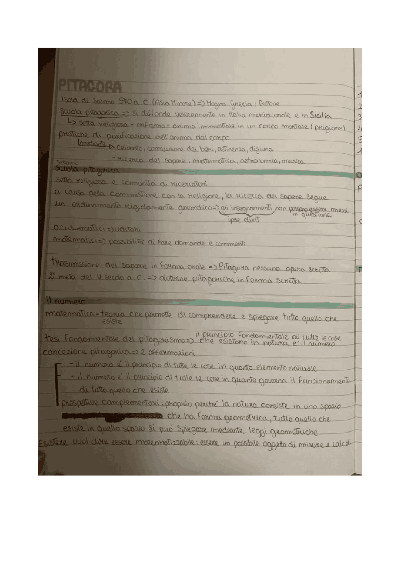 Appunti Di Filosofia Su Pitagora Docsity