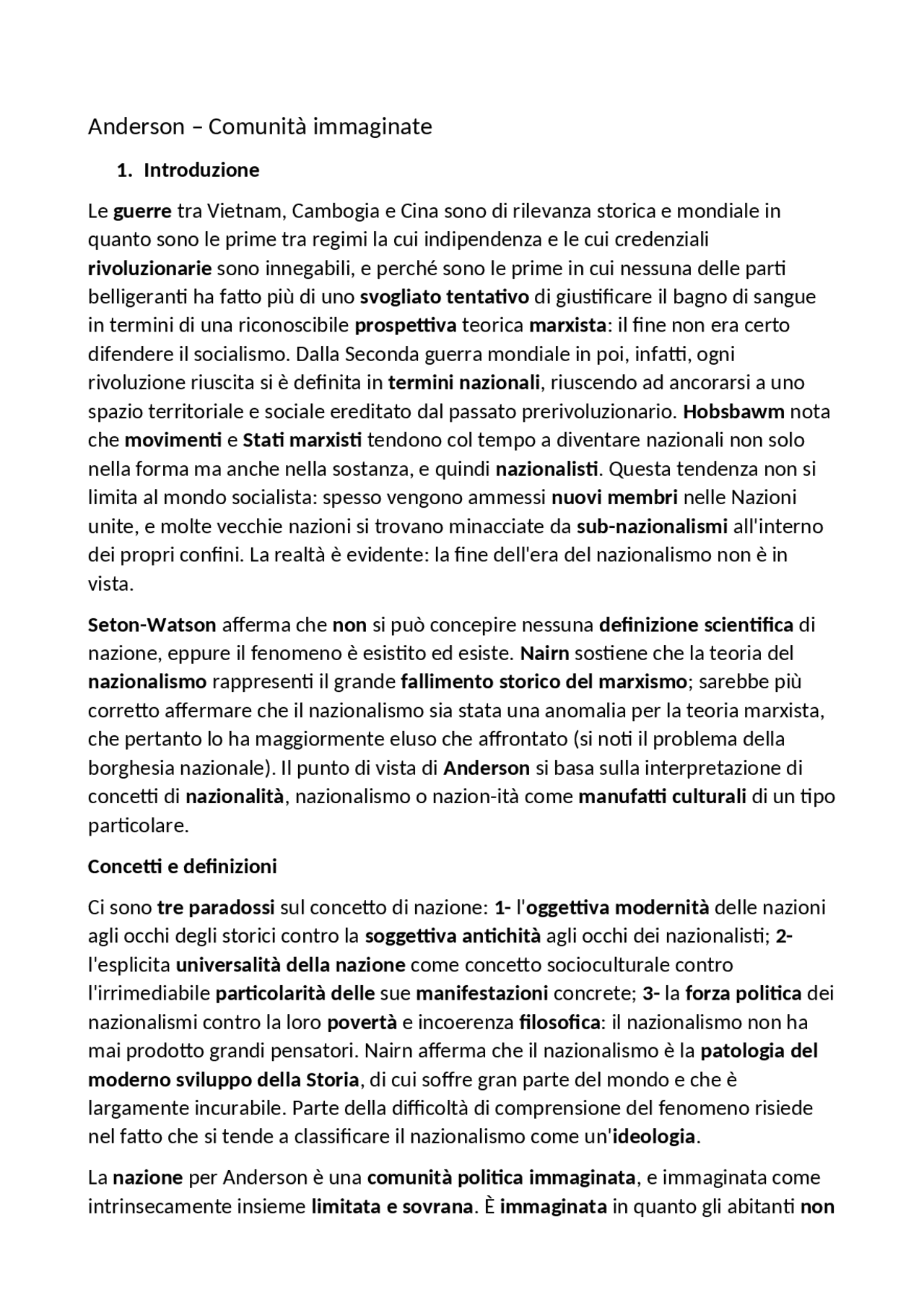Comunità Immaginate Benedict Anderson Schemi E Mappe Concettuali Di