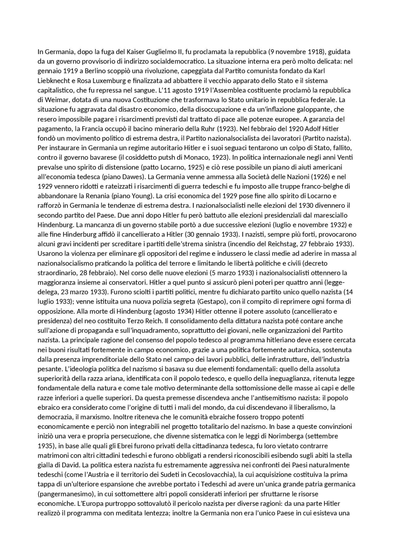 Il Nazismo Riassunto Schemi E Mappe Concettuali Di Storia Docsity