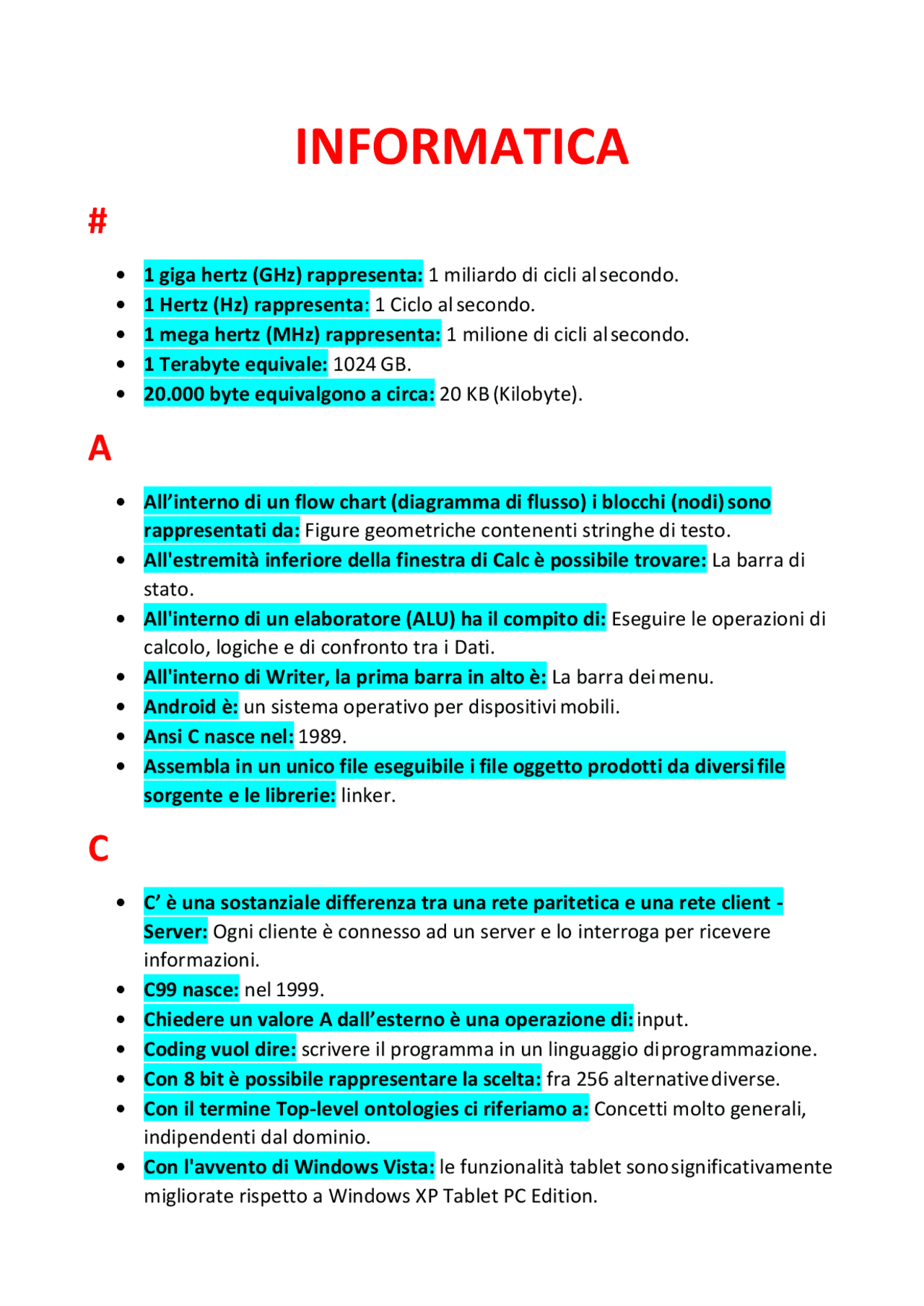 Esame Di Informatica Lm56 Scienze Economiche Pegaso Docsity
