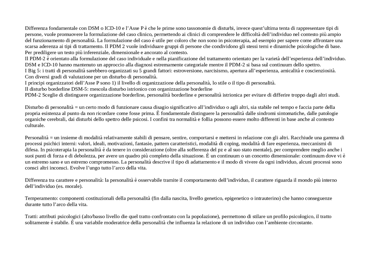Schema Riassuntivo Asse P Del Pdm 2 Manuale Diagnostico Psicodinamico