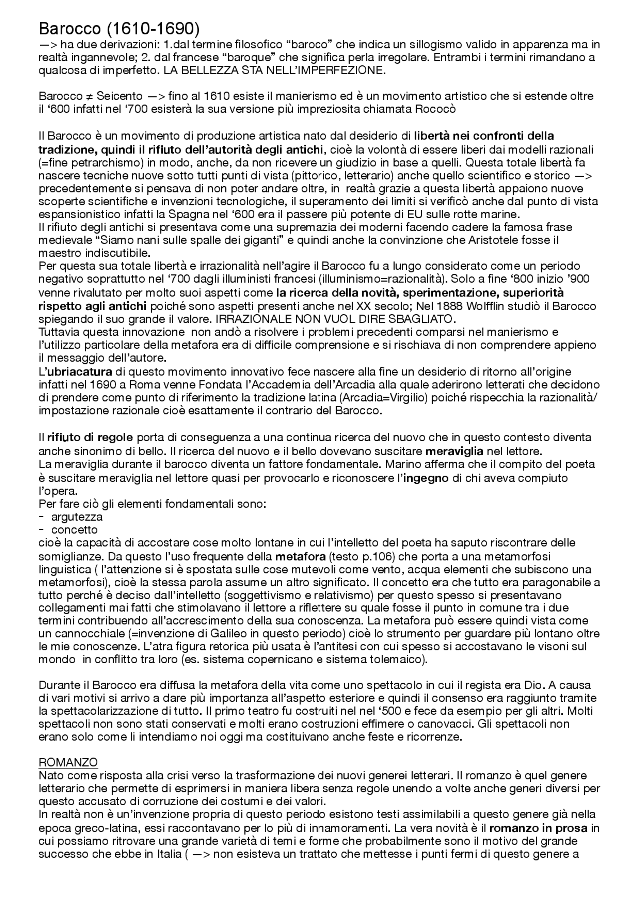 Barocco e Illuminismo | Dispense di Italiano | Docsity