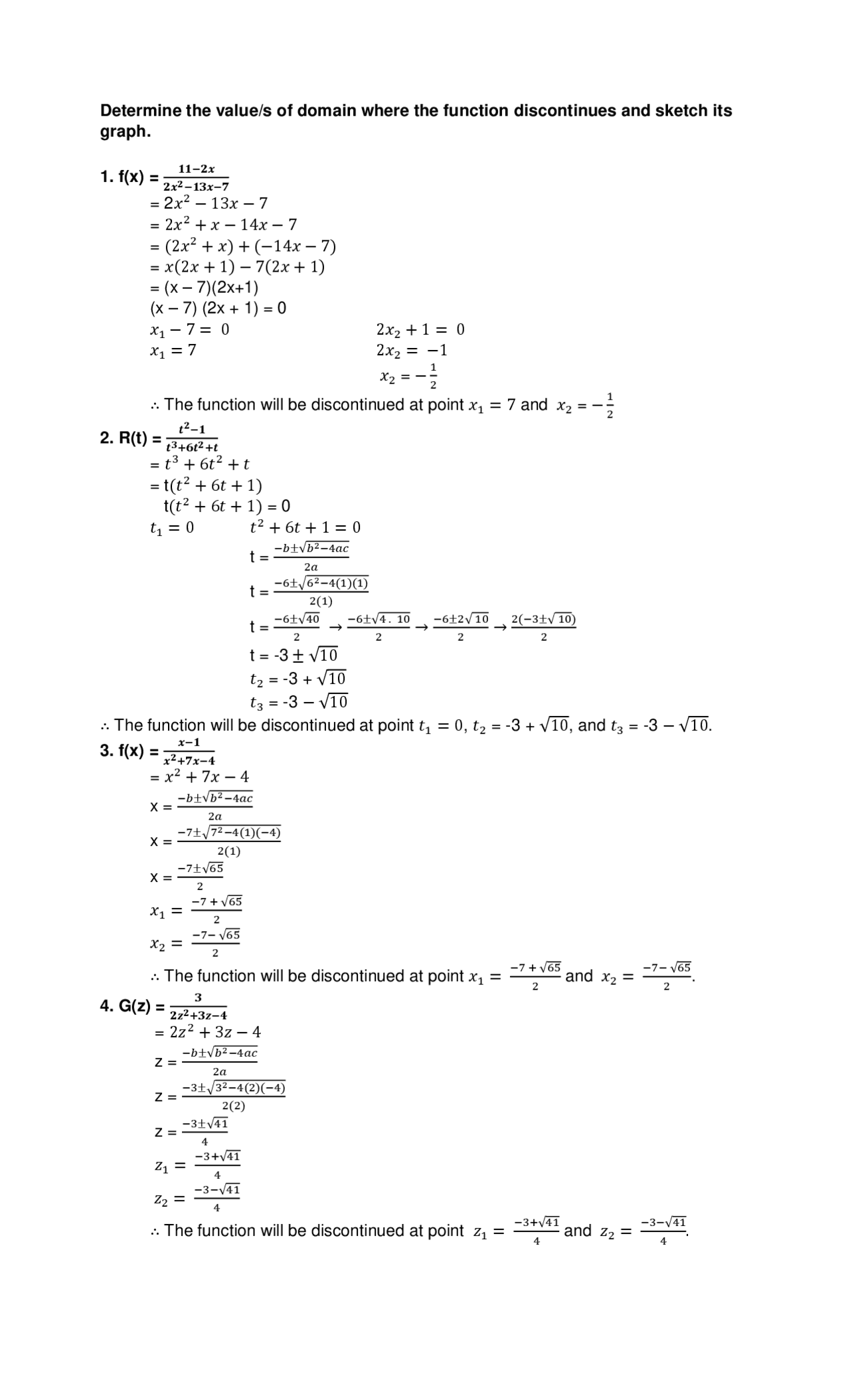 Discontinues function with sketch graph_calculus - Docsity