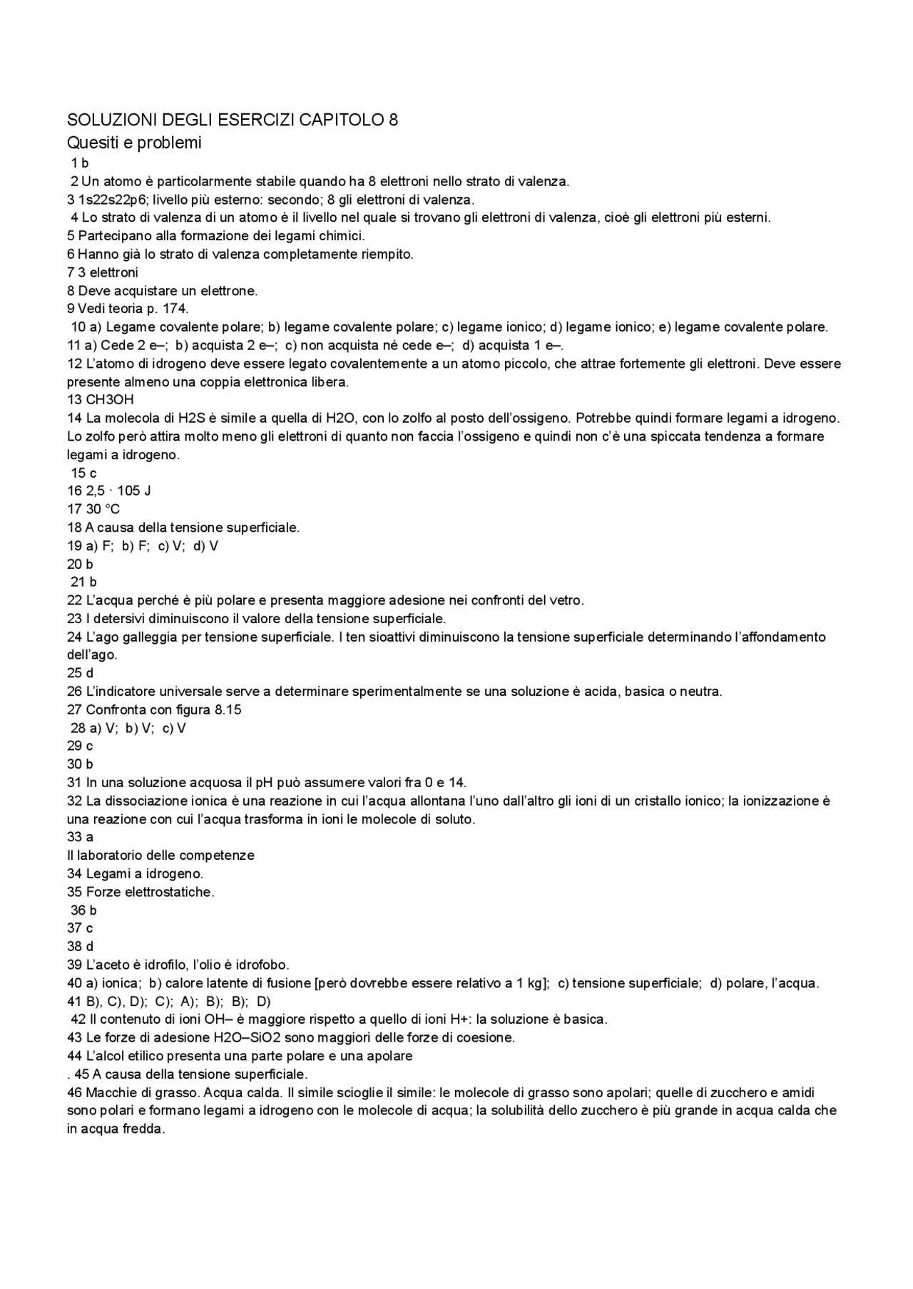 SOLUZIONI DEGLI ESERCIZI CAPITOLO 8 - Docsity