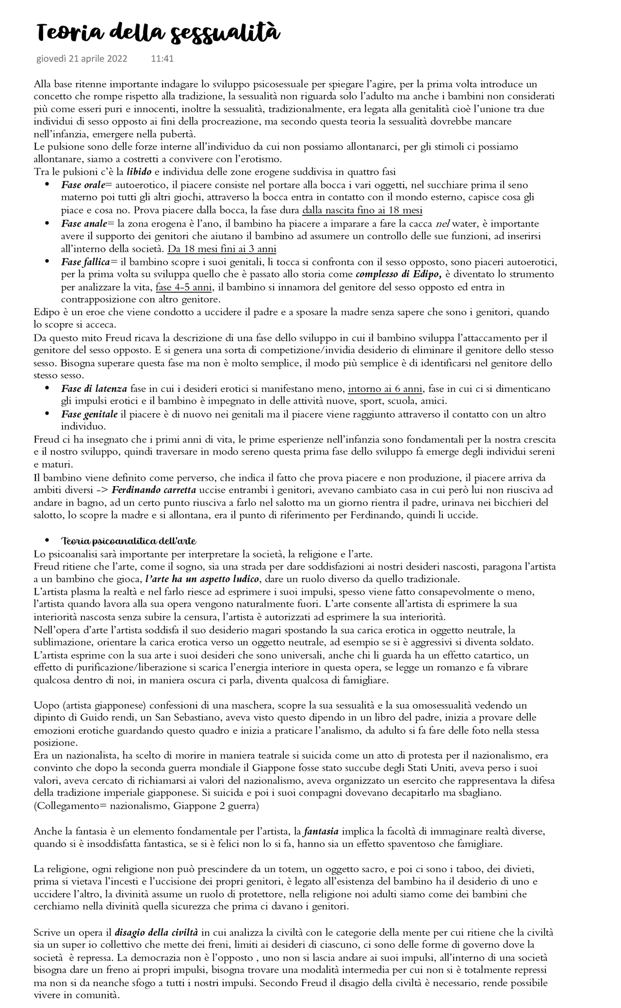 Teoria della sessualità Freud - Docsity