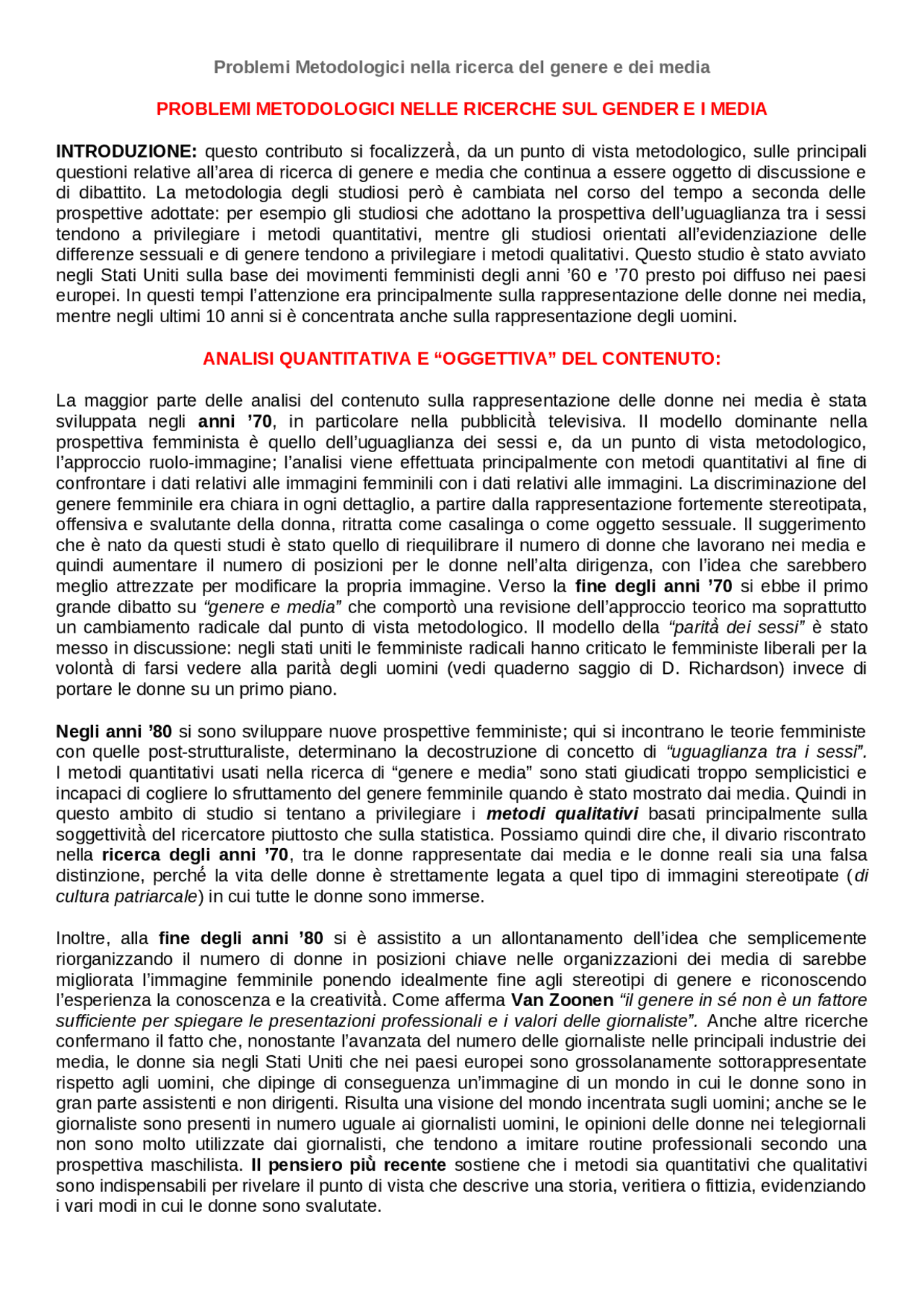Metodologie Delle Scienze Della Comunicazione Docsity