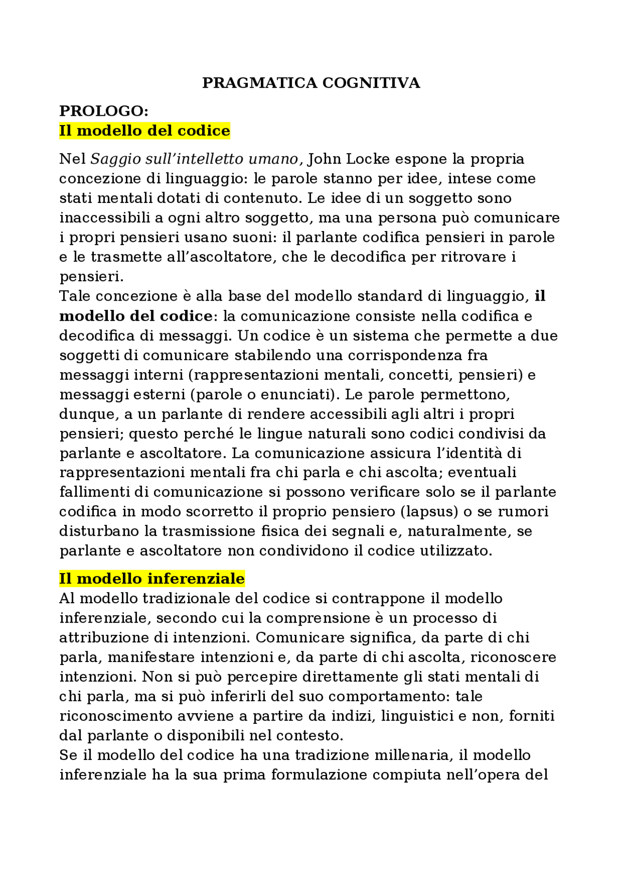 Riassunto Pragmatica Cognitiva Di Claudia Bianchi Docsity