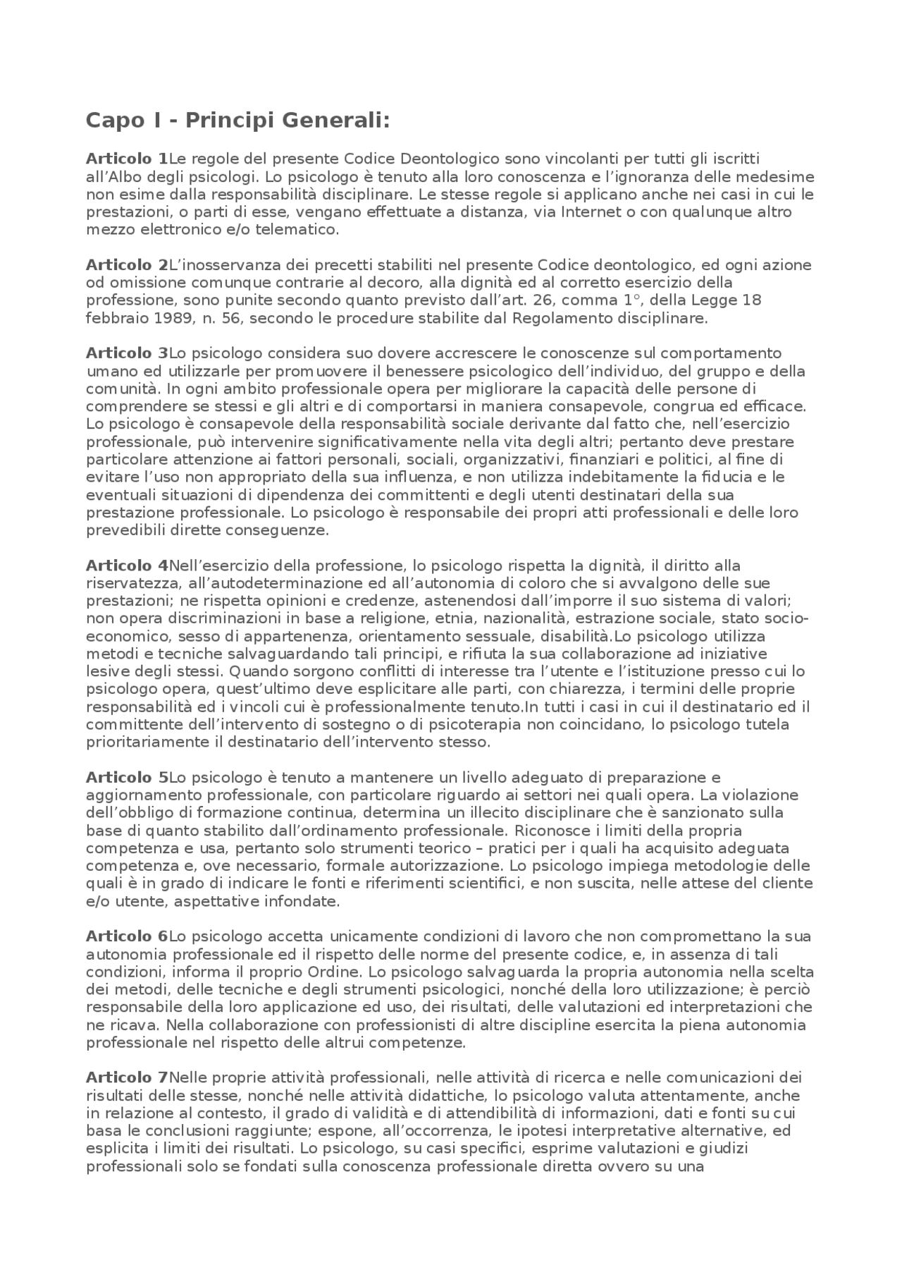 Articoli Codice Deontologico Docsity