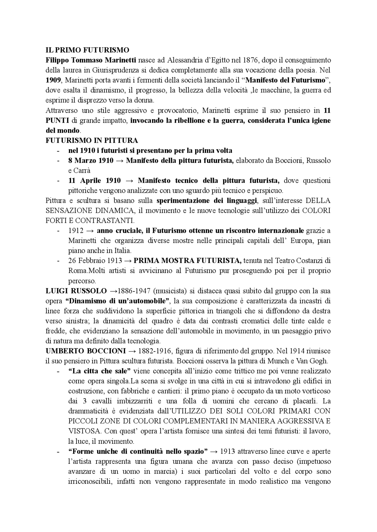 Avanguardie Storiche Docsity