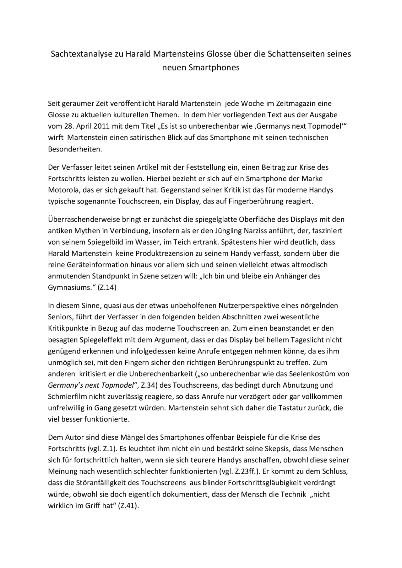 Sachtextanalyse zu Harald Martensteins Glosse über die ... | Skripte ...