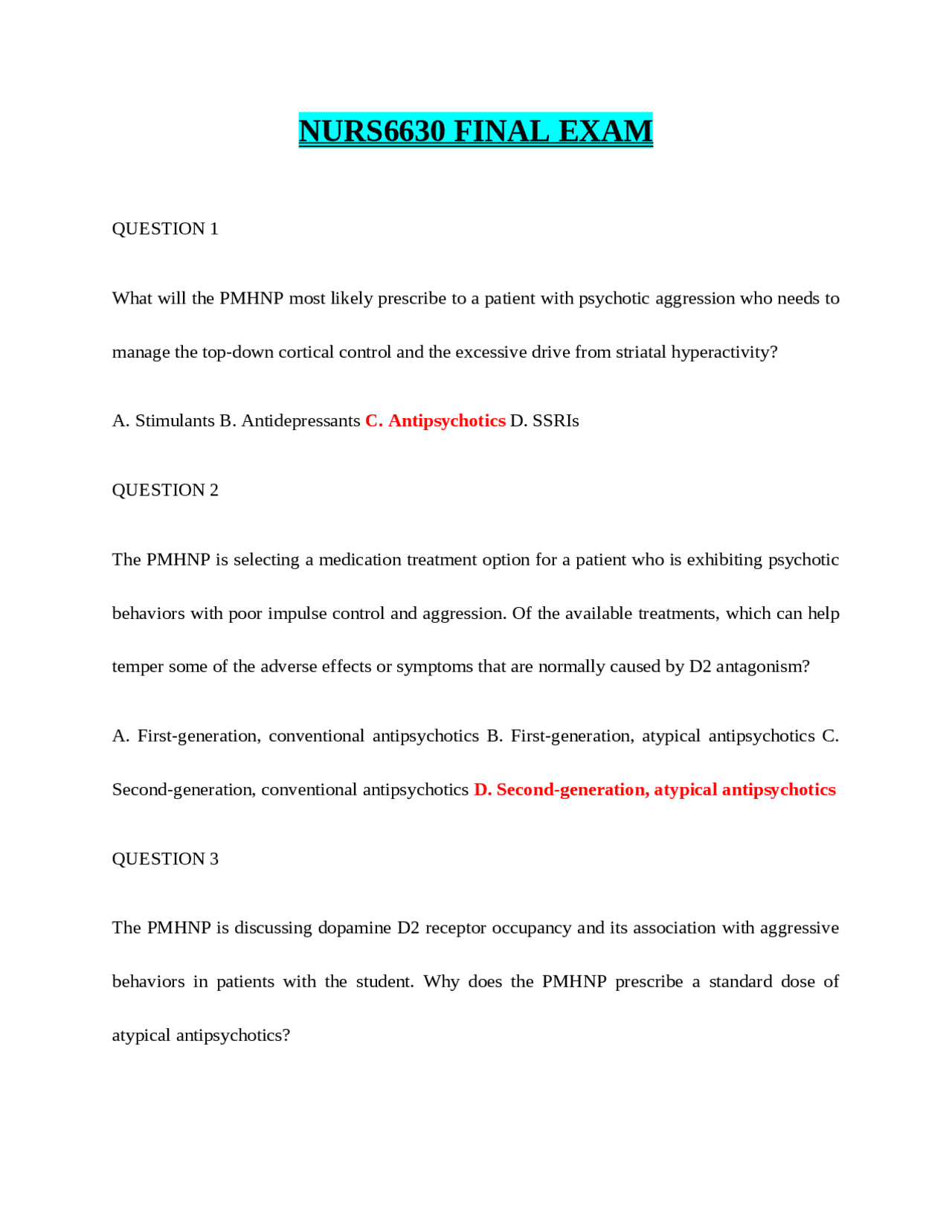 Nurs6630 Final Examquestions And Answers Docsity
