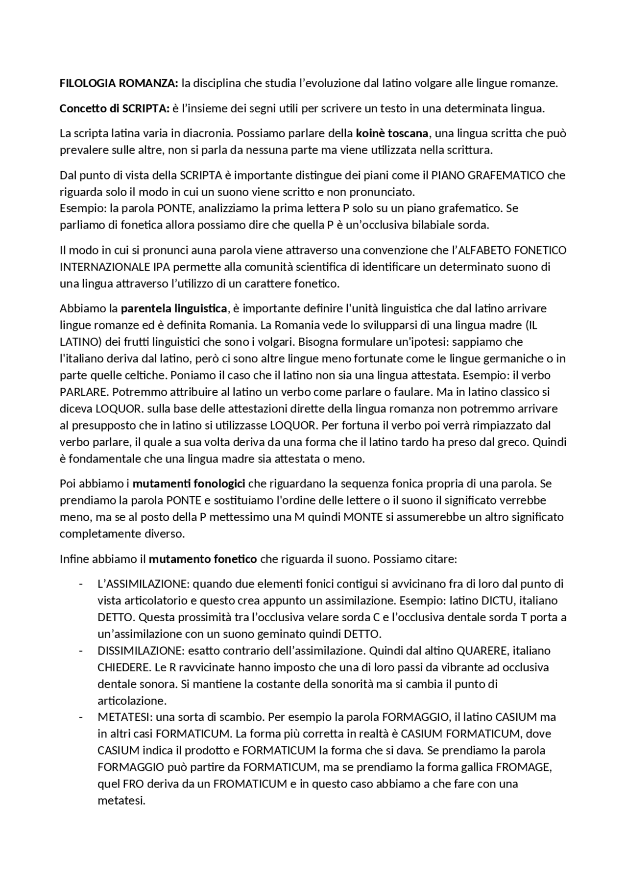 FILOLOGIA ROMANZA, università SS - Docsity