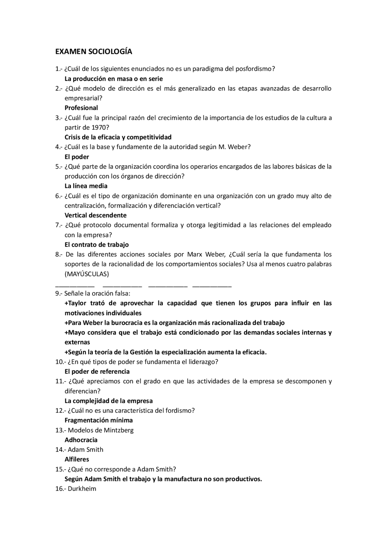 Examen Tipo Sociologia Docsity