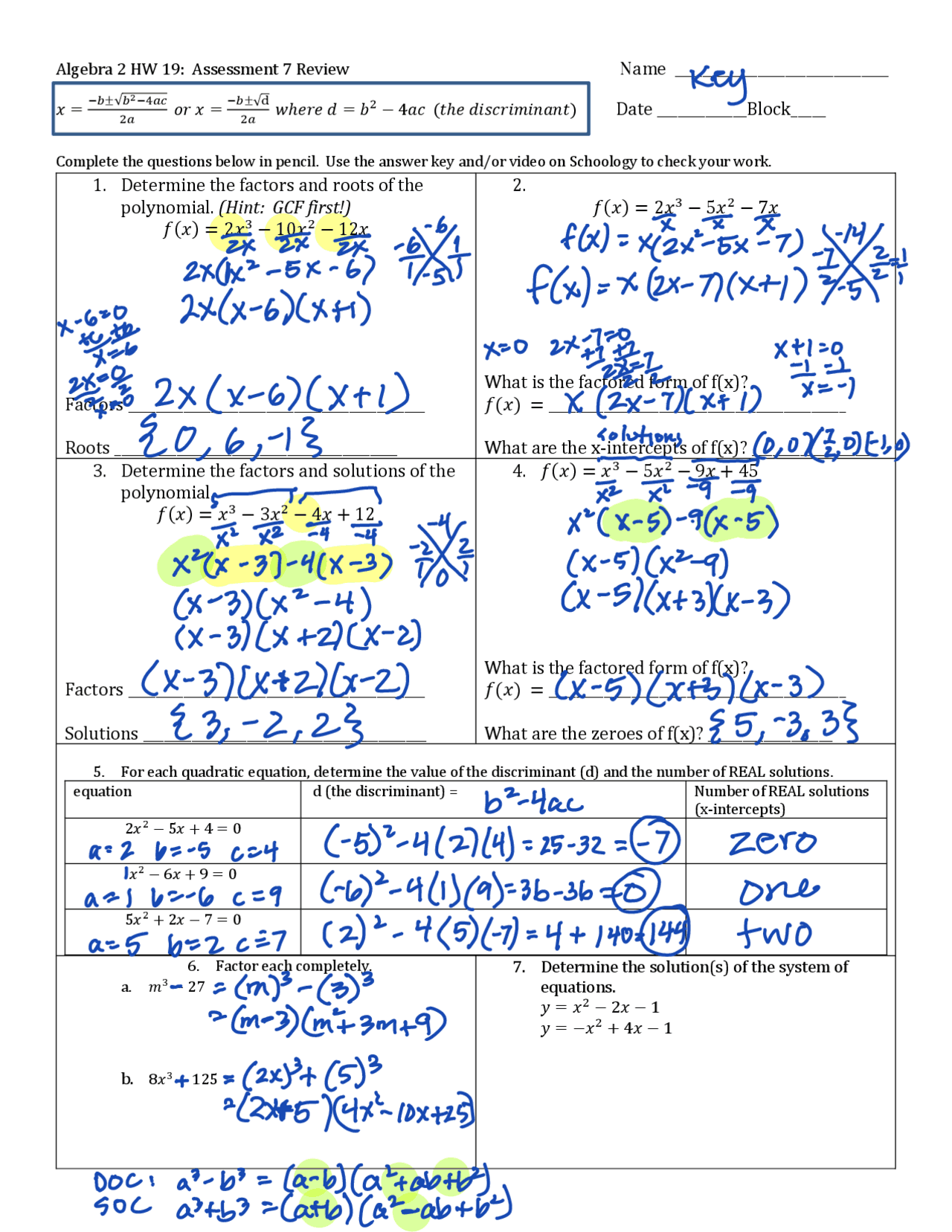 Algebra 2 Homework 19: Assessment 7 Review | Essays (high school ...