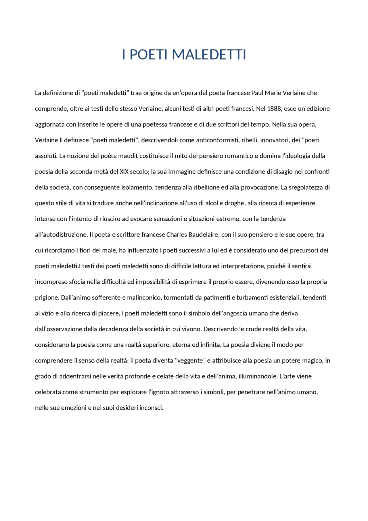 Ricerca sui poeti maledetti francesi | Appunti di Italiano - Docsity