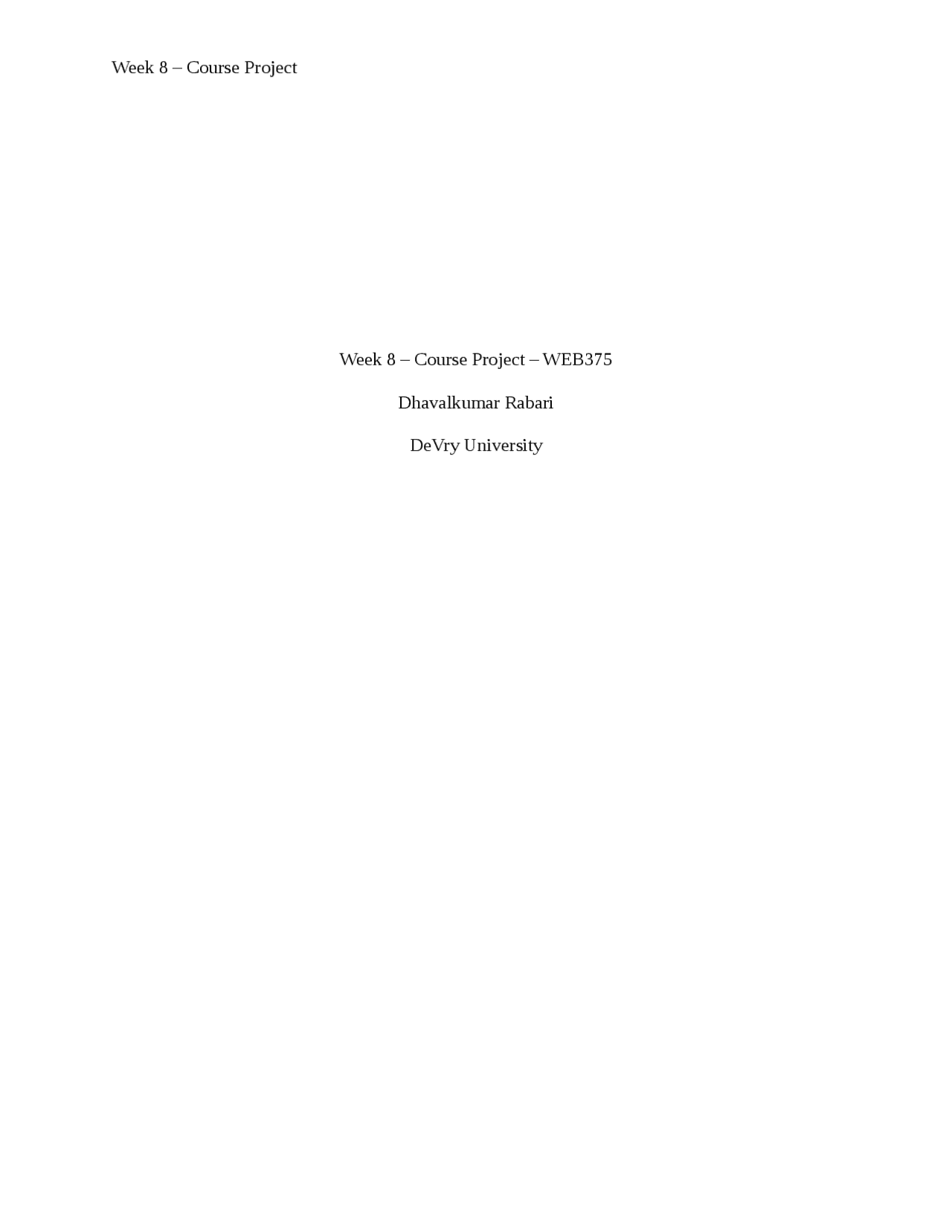 WEB375 Week 8 Course Project - Docsity