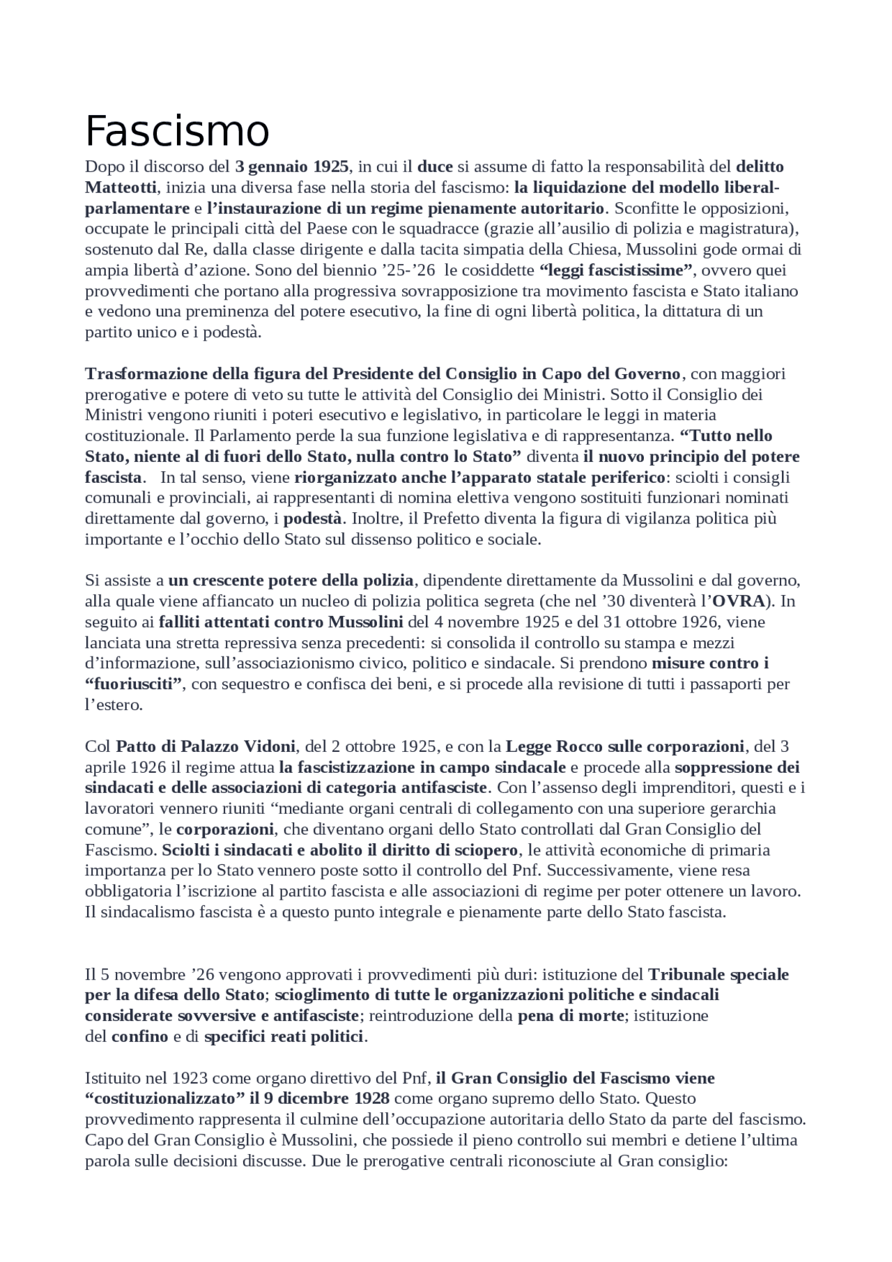 Lascesa Del Fascismo Docsity