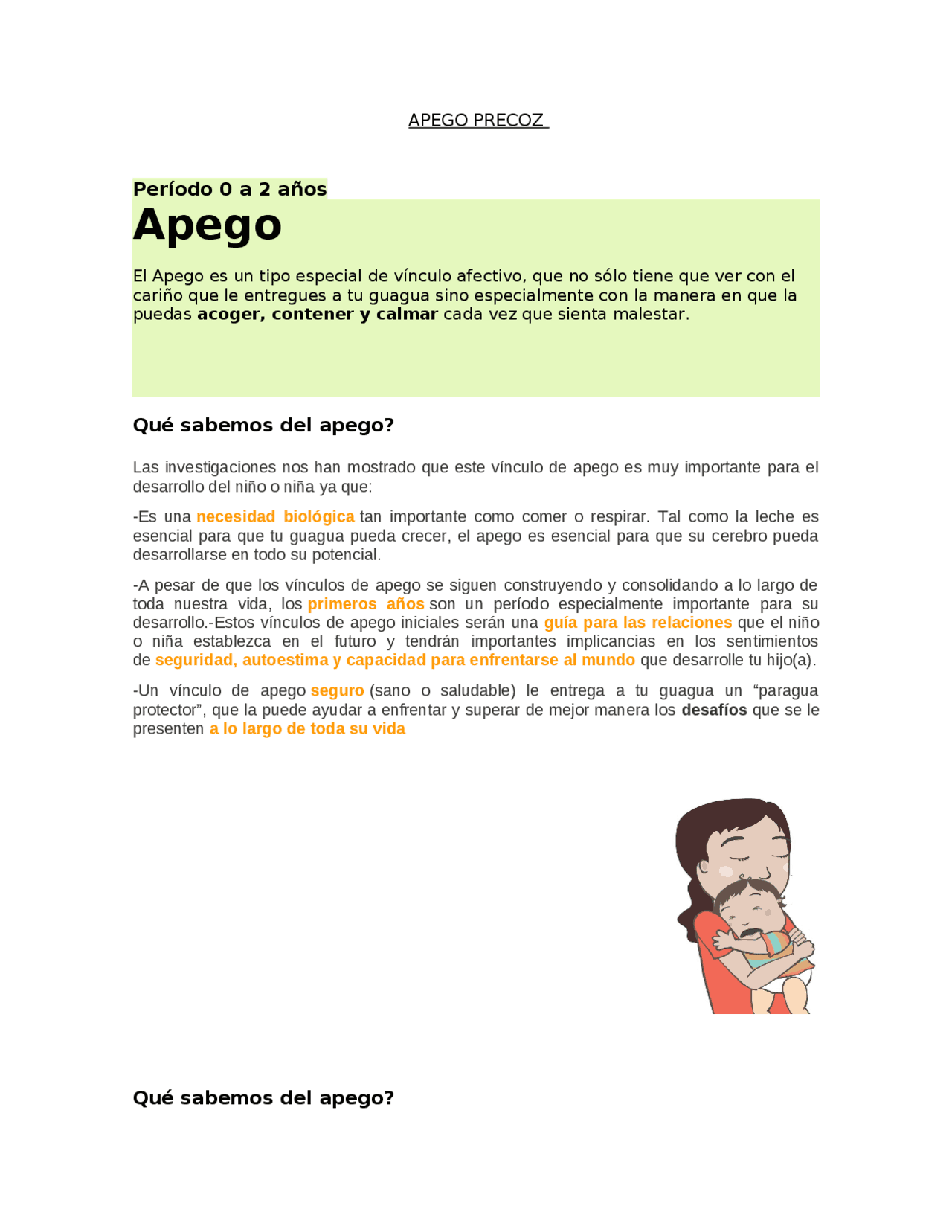 APEGO PRECOZ EN PEDIATRIA | Resúmenes de Pediatría | Docsity