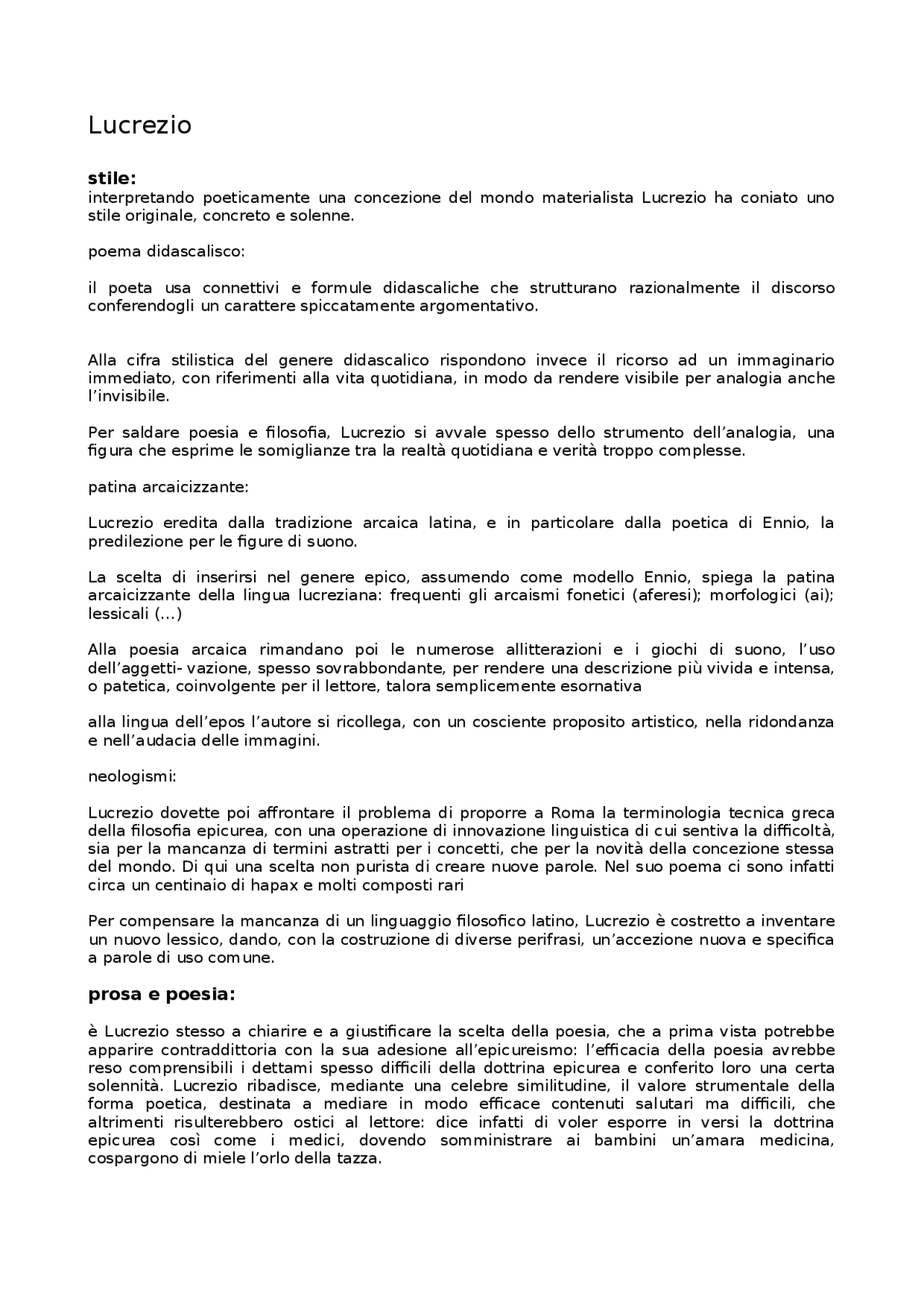 Lucrezio tutti i temi principali - Docsity
