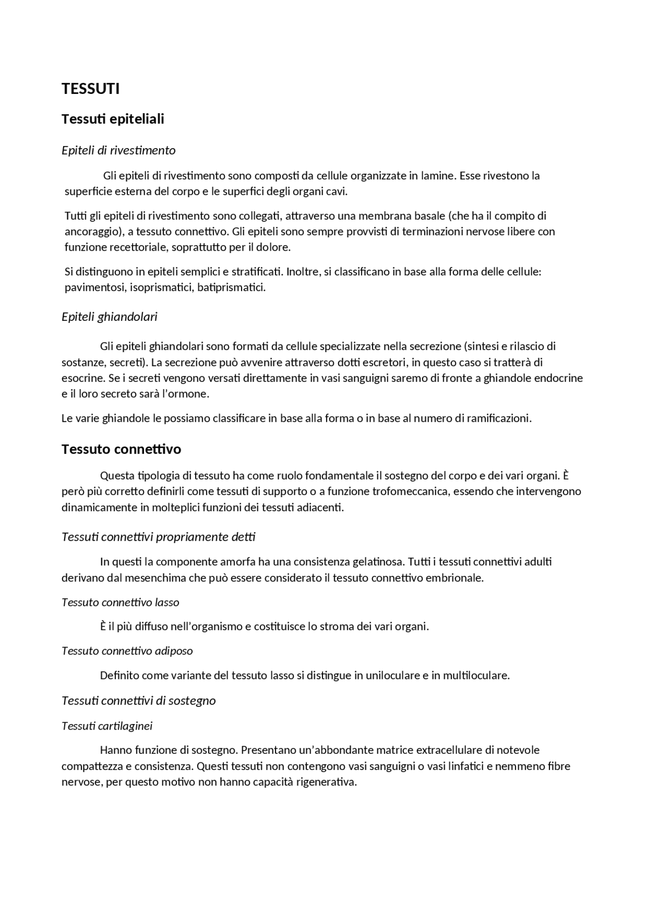 Tessuti Riassunto Anatomia Dei Tessuti Docsity