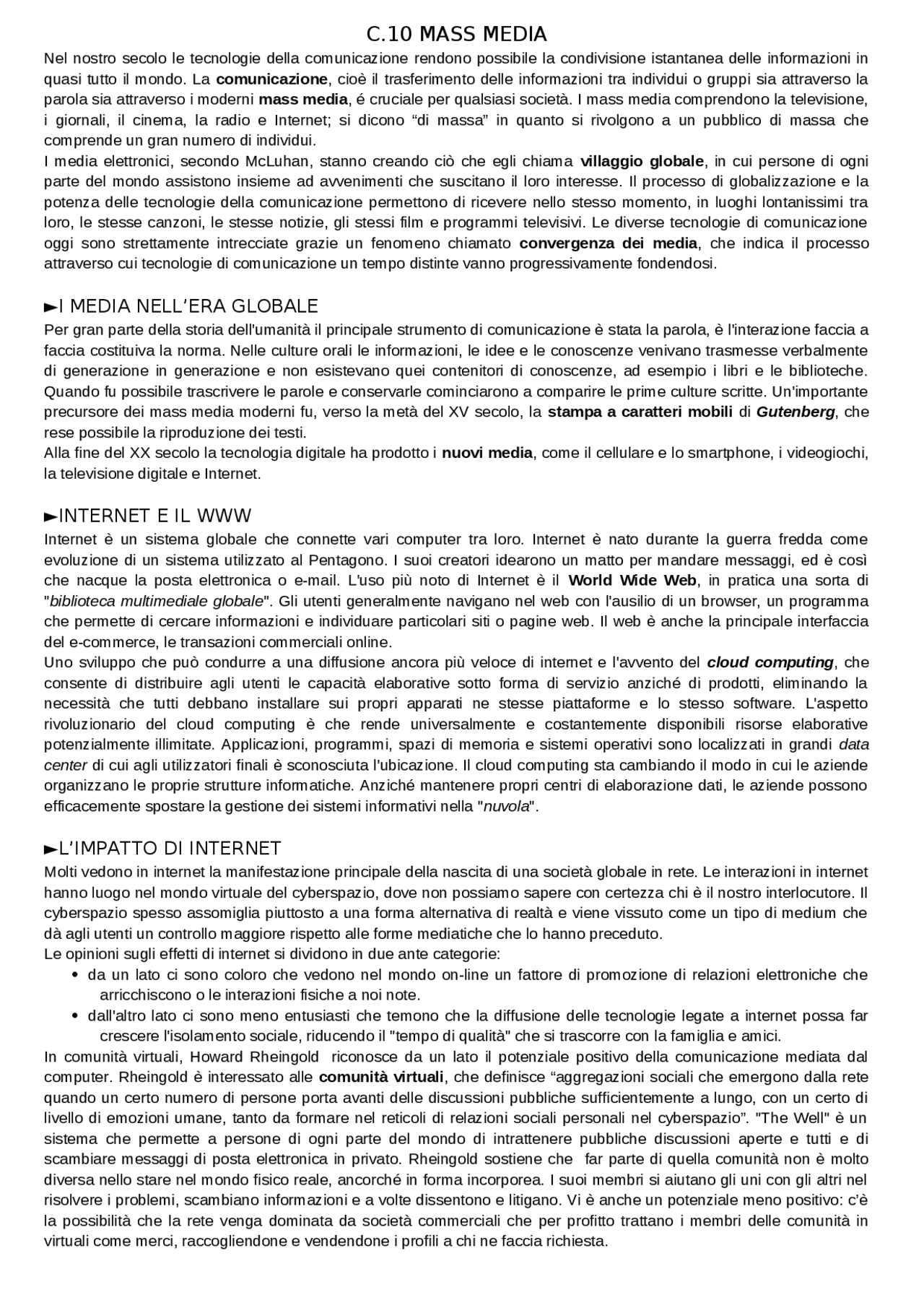 CAP. 10 "MASS MEDIA" DI FONDAMENTI DI SOCIOLOGIA | Sintesi del corso di ...