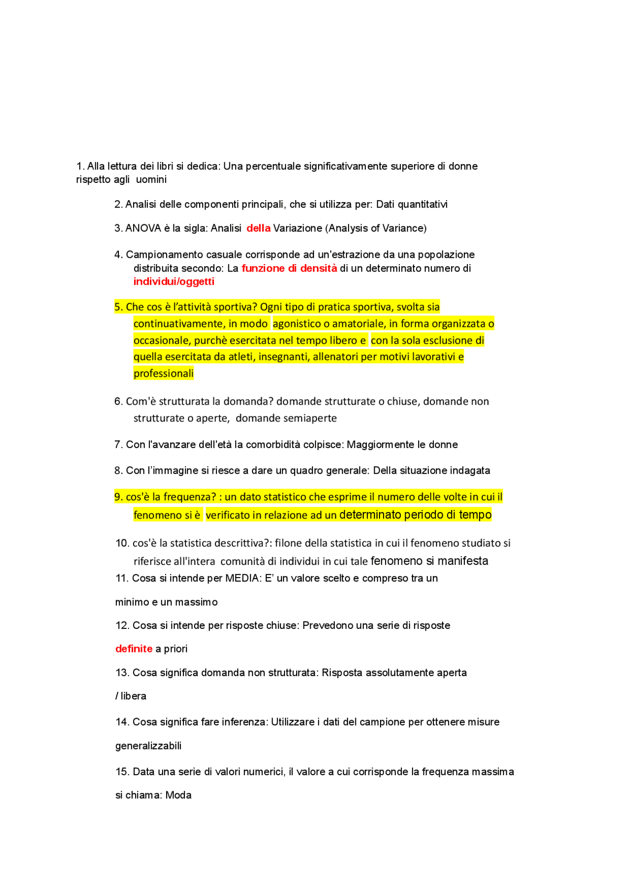 Test Statistica Medica Lm47 Scienze Motorie Docsity