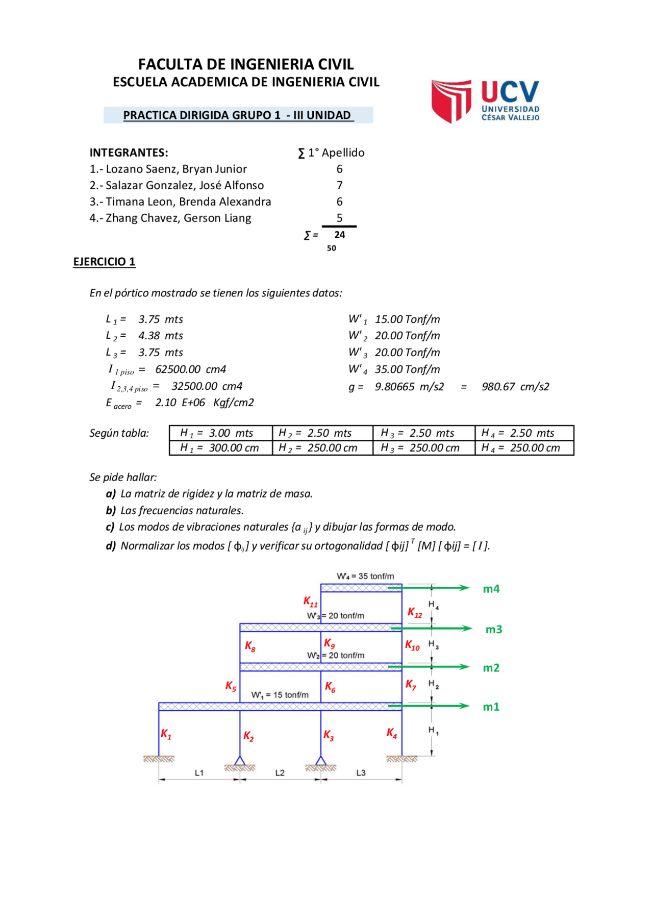 Análisis Dinámico de Pórtico de Concreto Armado | Exámenes selectividad de Matemáticas | Docsity
