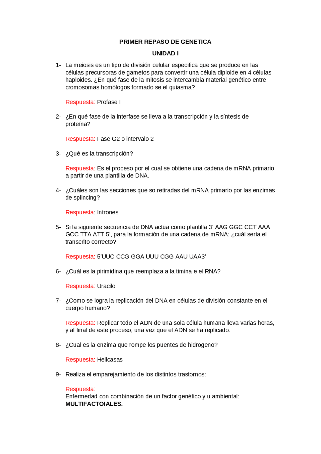 Primero repaso de genetica y embriologia - Docsity