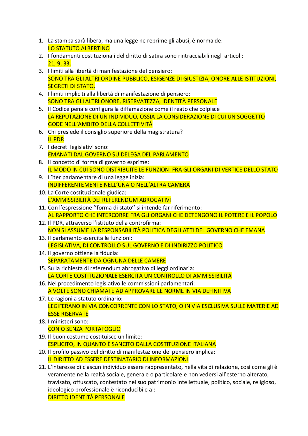 Quiz diritto esercizi - Docsity