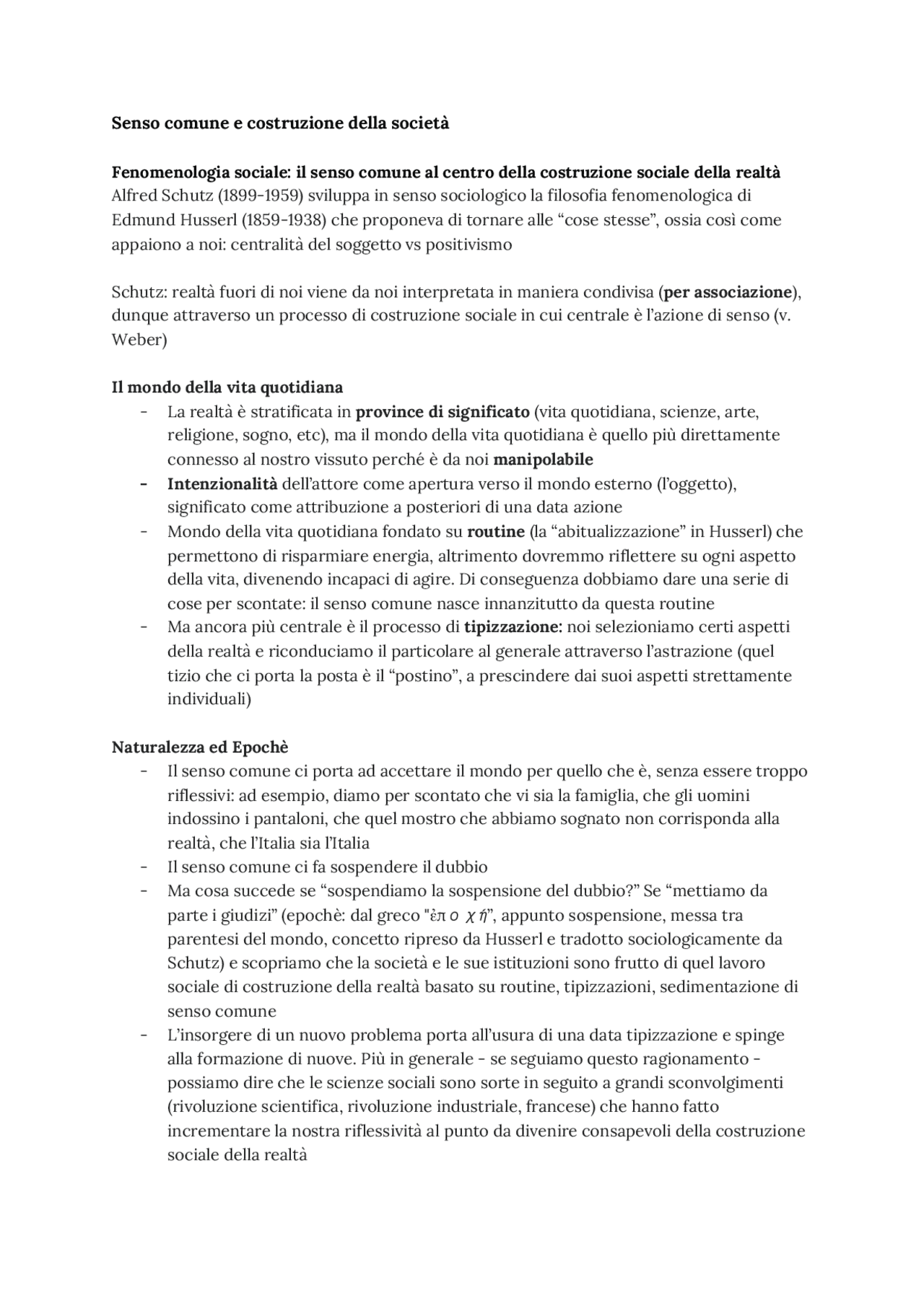 Senso comune e costruzione della società - Docsity