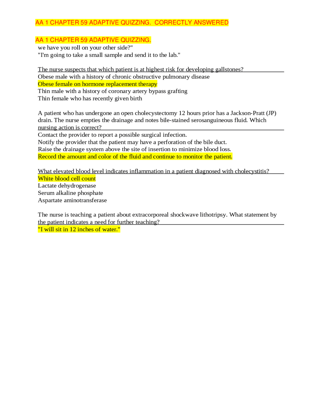 Aa 1 Chapter 59 Adaptive Quizzing Docsity