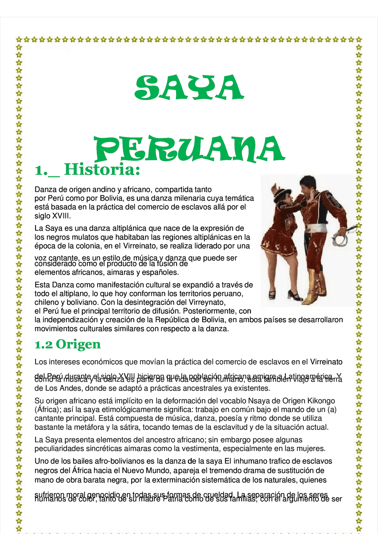 DANZA PERUANA SAYA PERUANA | Notas de aula de Educação Física | Docsity