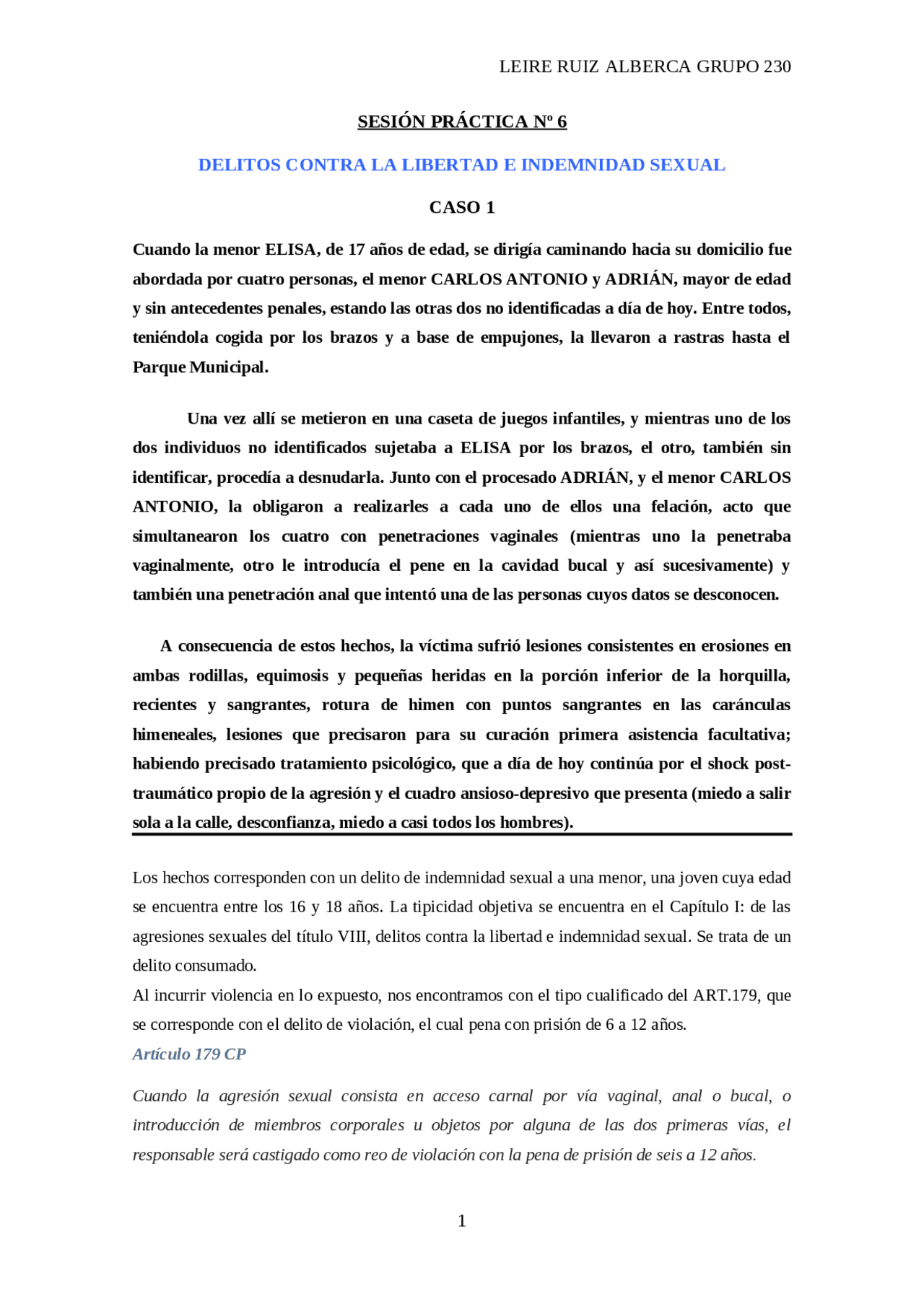Caso PrÁctico De Derecho Penal Ejercicios De Derecho Penal Docsity