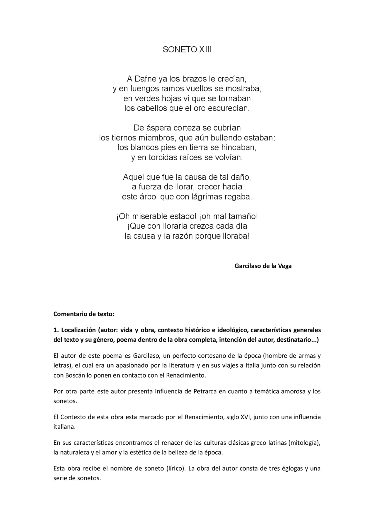 Soneto XVIII Garcilaso de la Vega. | Apuntes de Lengua y Literatura ...