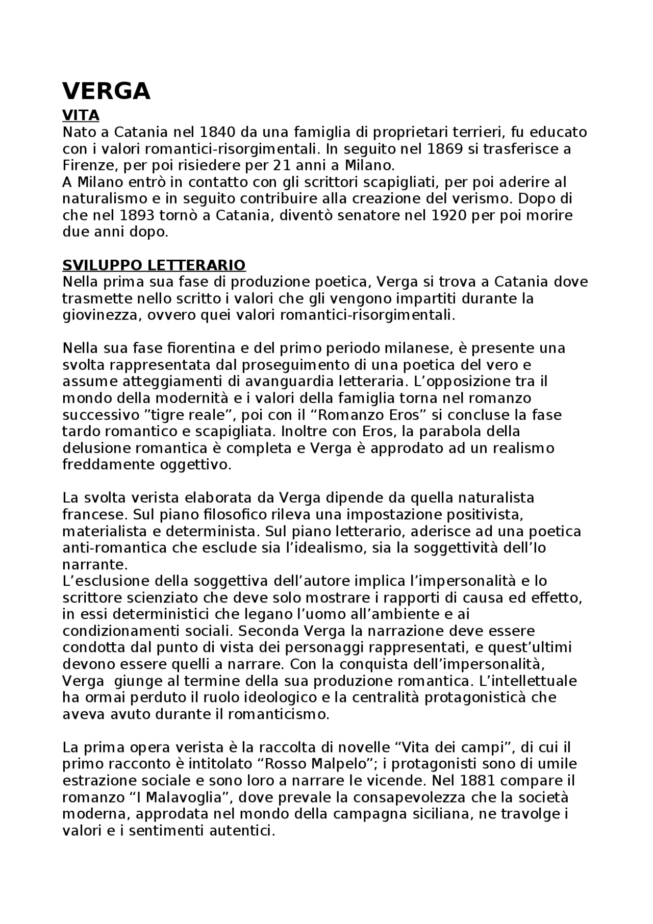 Appunti Riassuntivi Ma Completi Su Giovanni Verga Docsity