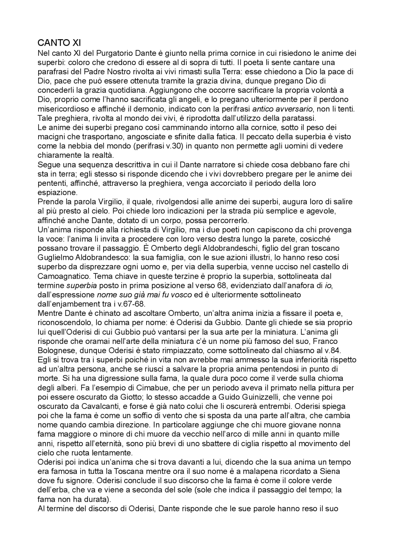 Canto XI Purgatorio Divina Commedia Dante Alighieri - Docsity