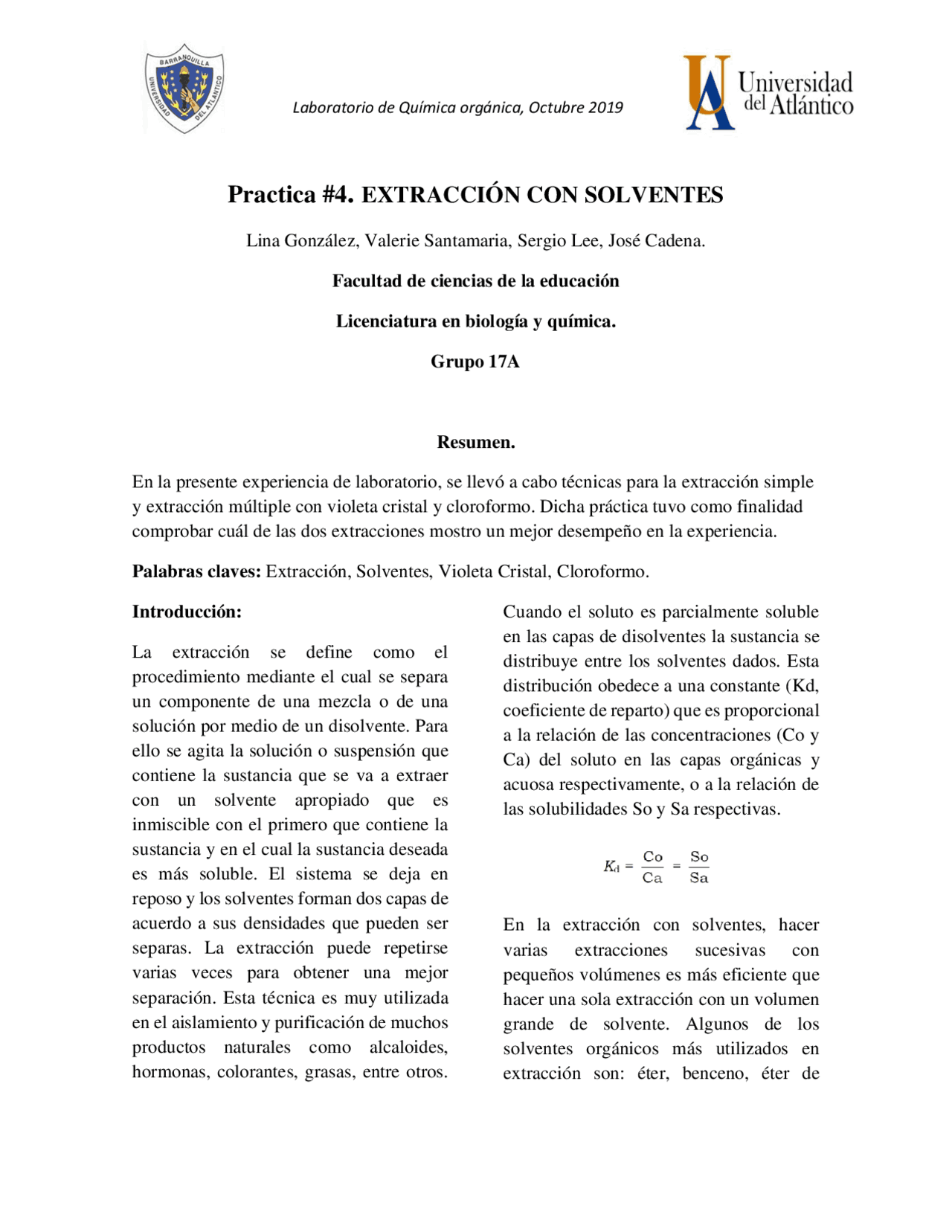 Practica #4. EXTRACCIÓN CON SOLVENTES | Guías, Proyectos ...
