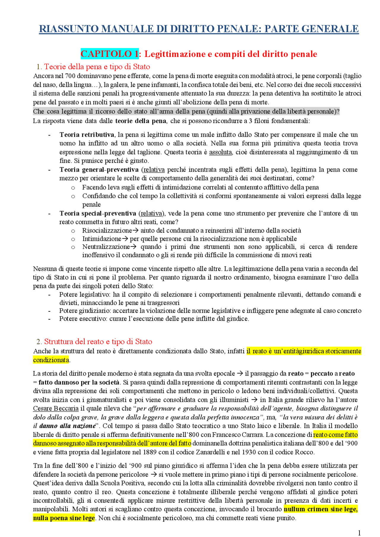 Riassunto Completo Diritto Penale Parte Generale Docsity