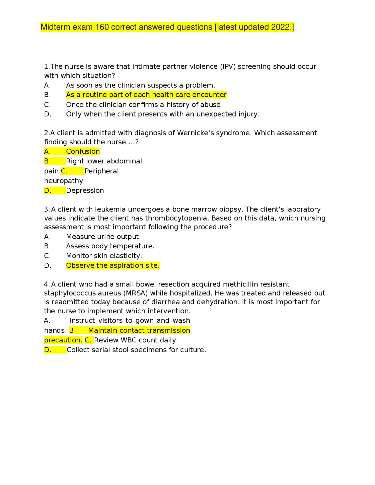 Midterm exam 160 correct answered questions [latest updated 2022 ...
