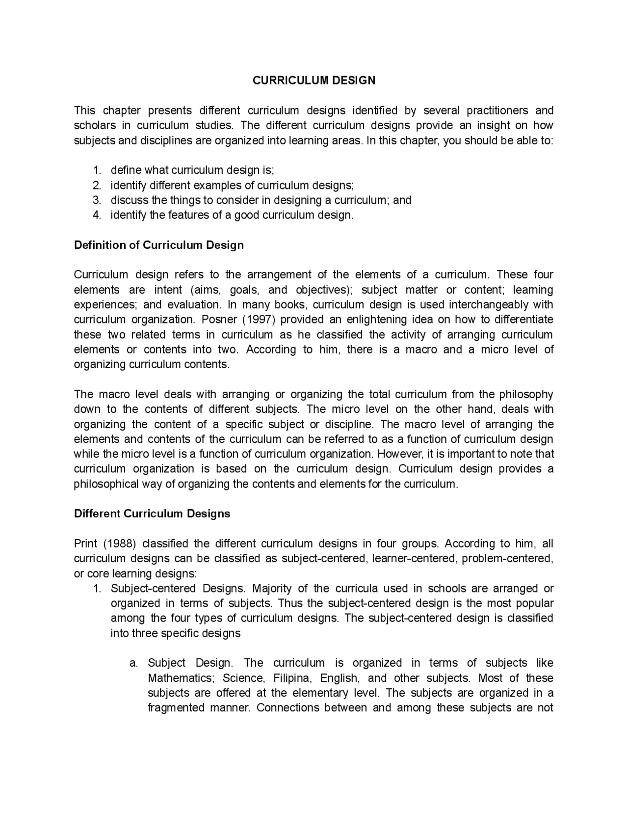 Curriculum Design: Principles and Approaches | Lecture notes Education ...