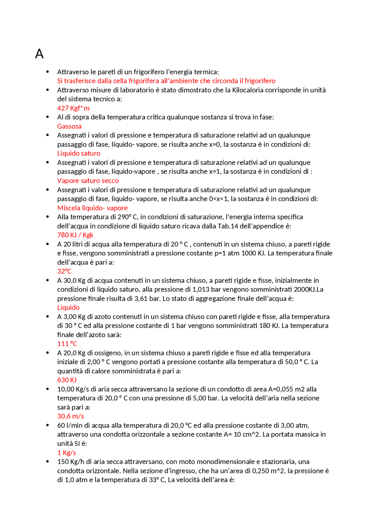 BANCA DATI FISICA TECNICA INDUSTRIALE - INGEGNERIA GESTIONALE - UNIVERSITA' MERCATORUM - Docsity