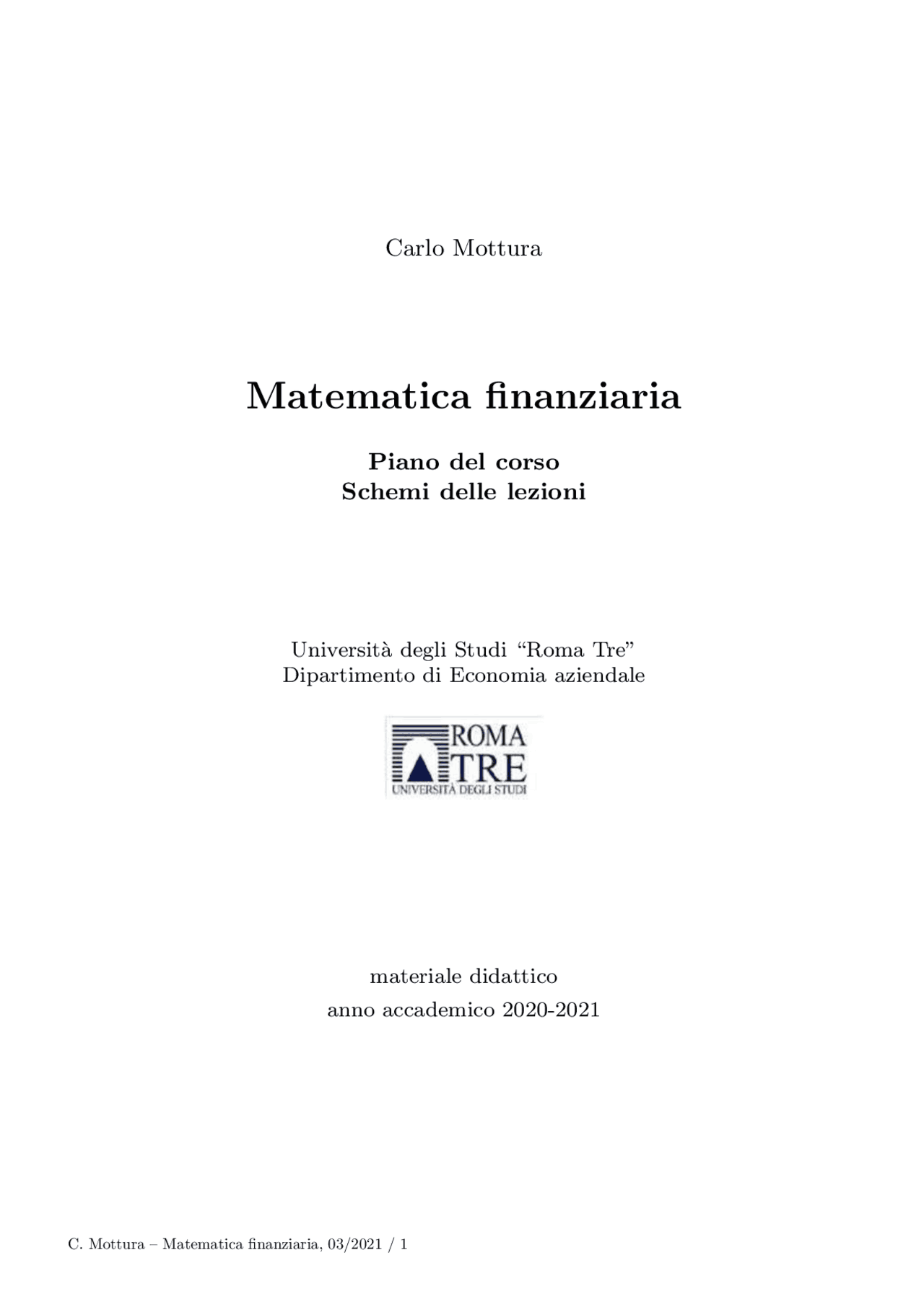 Matematica finanziaria schemi delle lezioni - Docsity