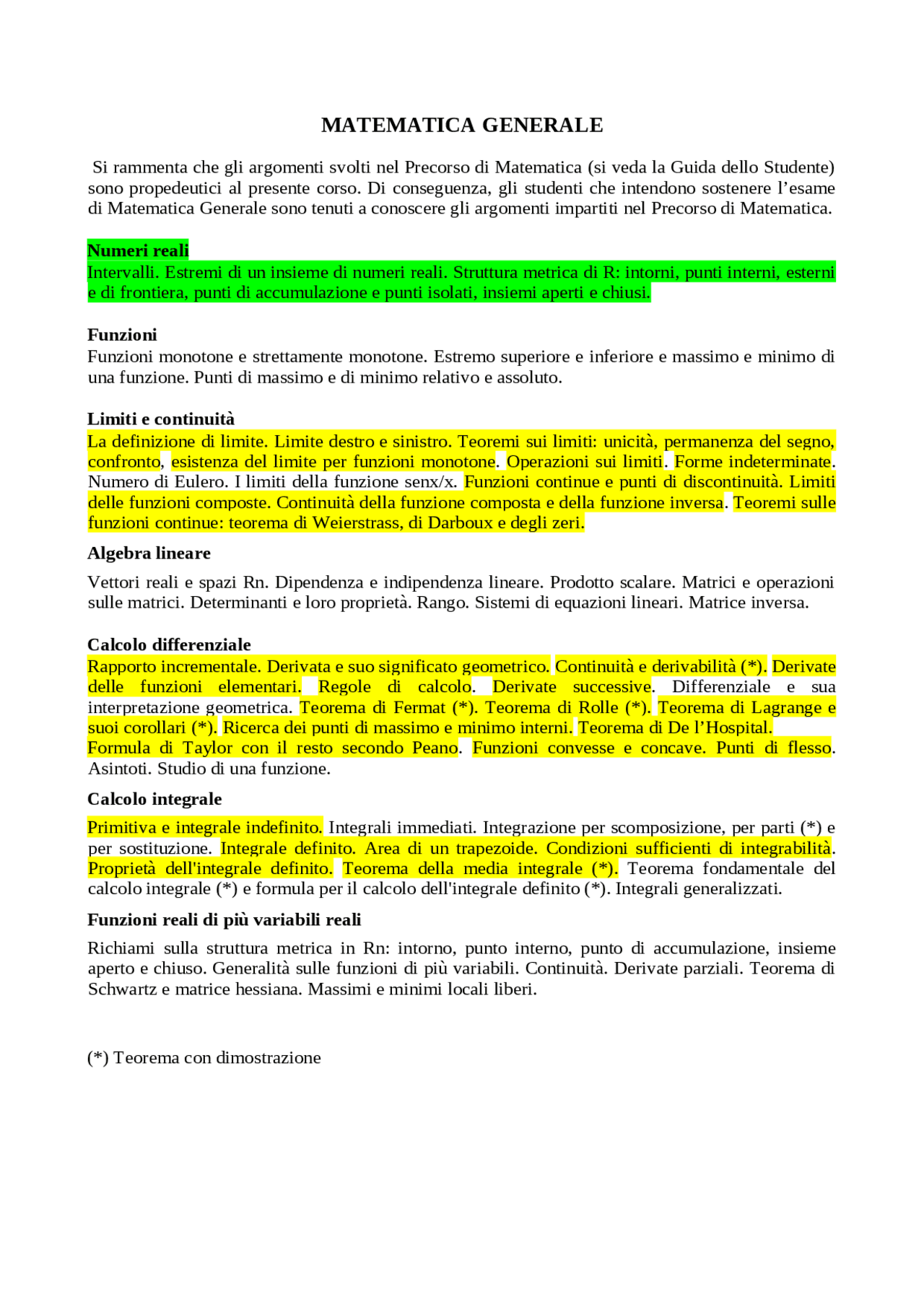 Tesario Matematica Generale Schemi E Mappe Concettuali Di Matematica Generale Docsity