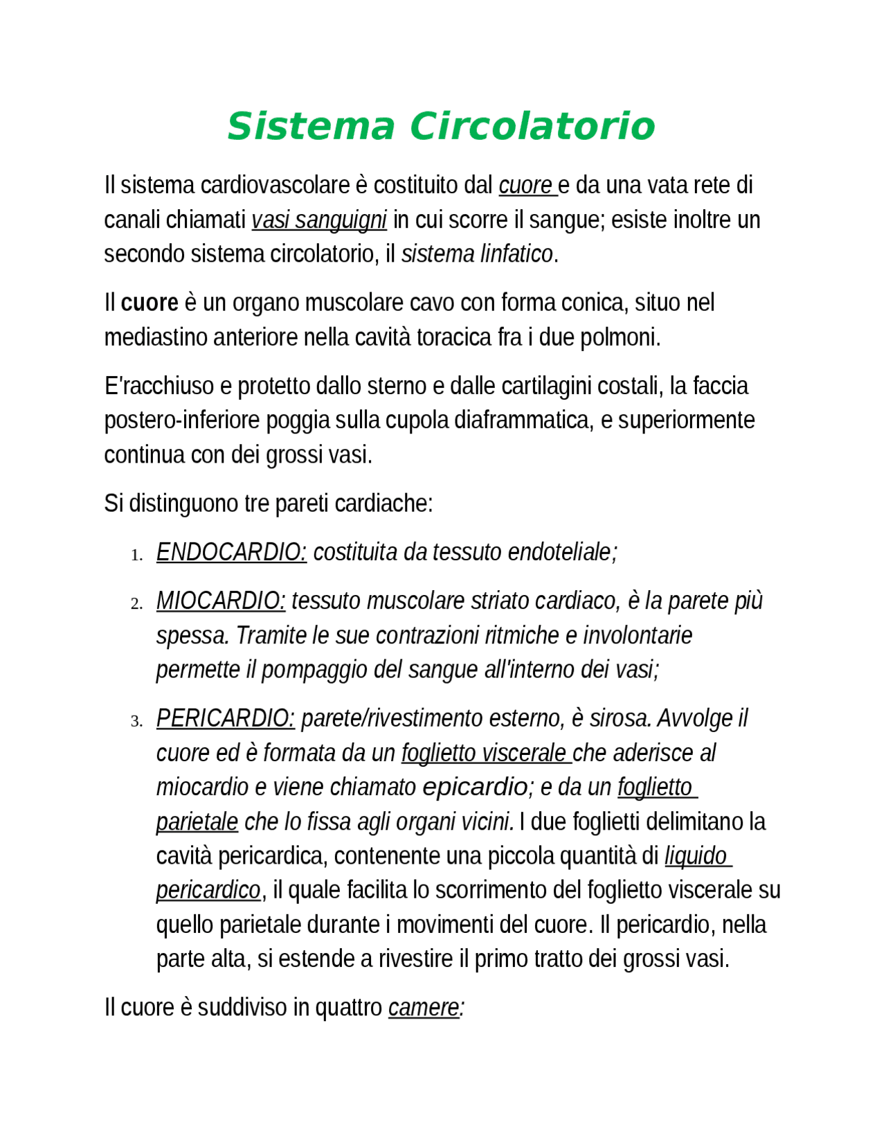 Sistema Circolatorio Docsity