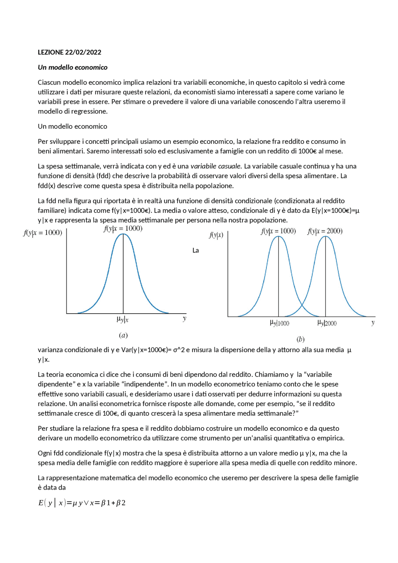 Seconda lezione di econometria il modello - Docsity