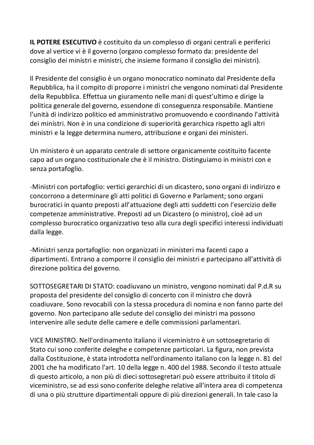 Diritto Pubblico Potere Esecutivo Docsity