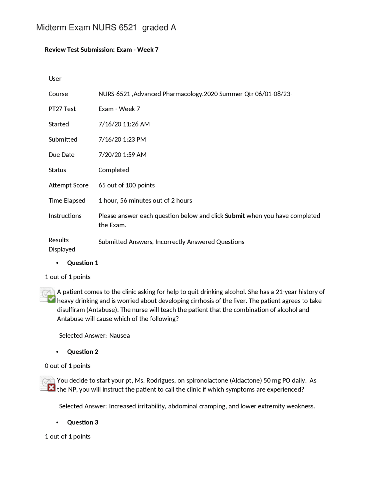 Midterm Exam Nurs 6521 Exams Nursing Docsity